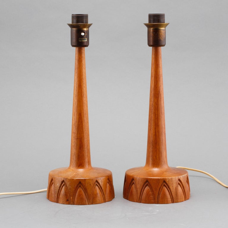 Sculpted Teak Table Lamps a Pair for Ab Stilarmatur Tranas, Sweden ...