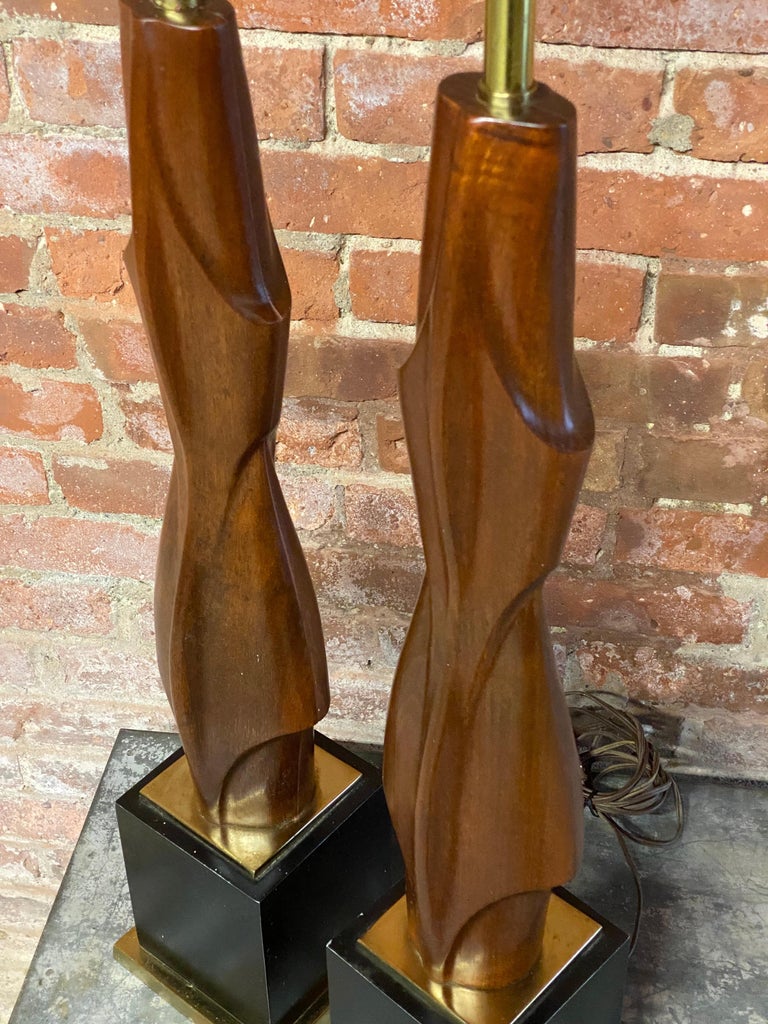 Sculpted Walnut Laurel Table Lamps, a Pair For Sale at 1stDibs