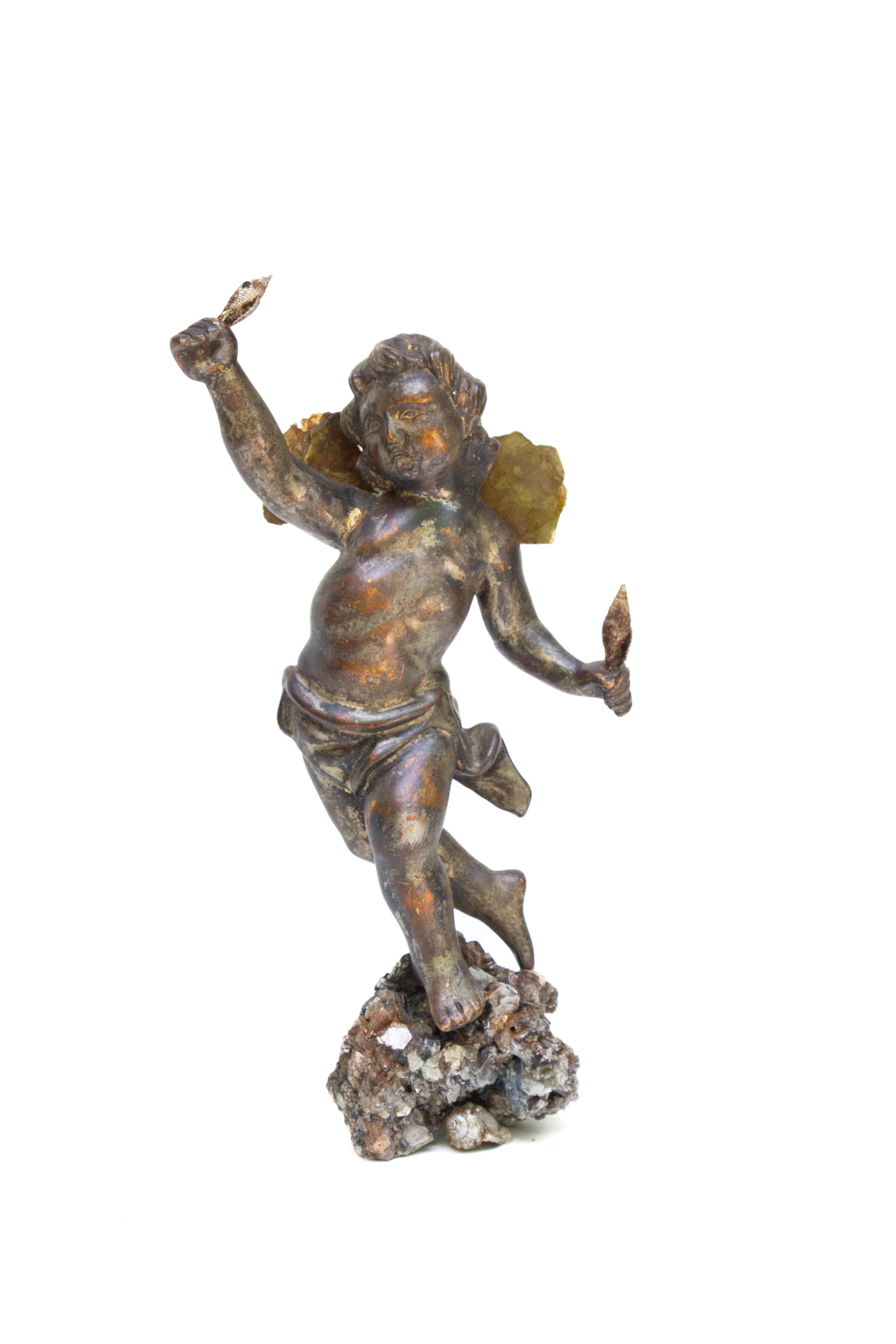 Sculptural 18th Century Italian Angel Mounted on a Mica Cluster with ...