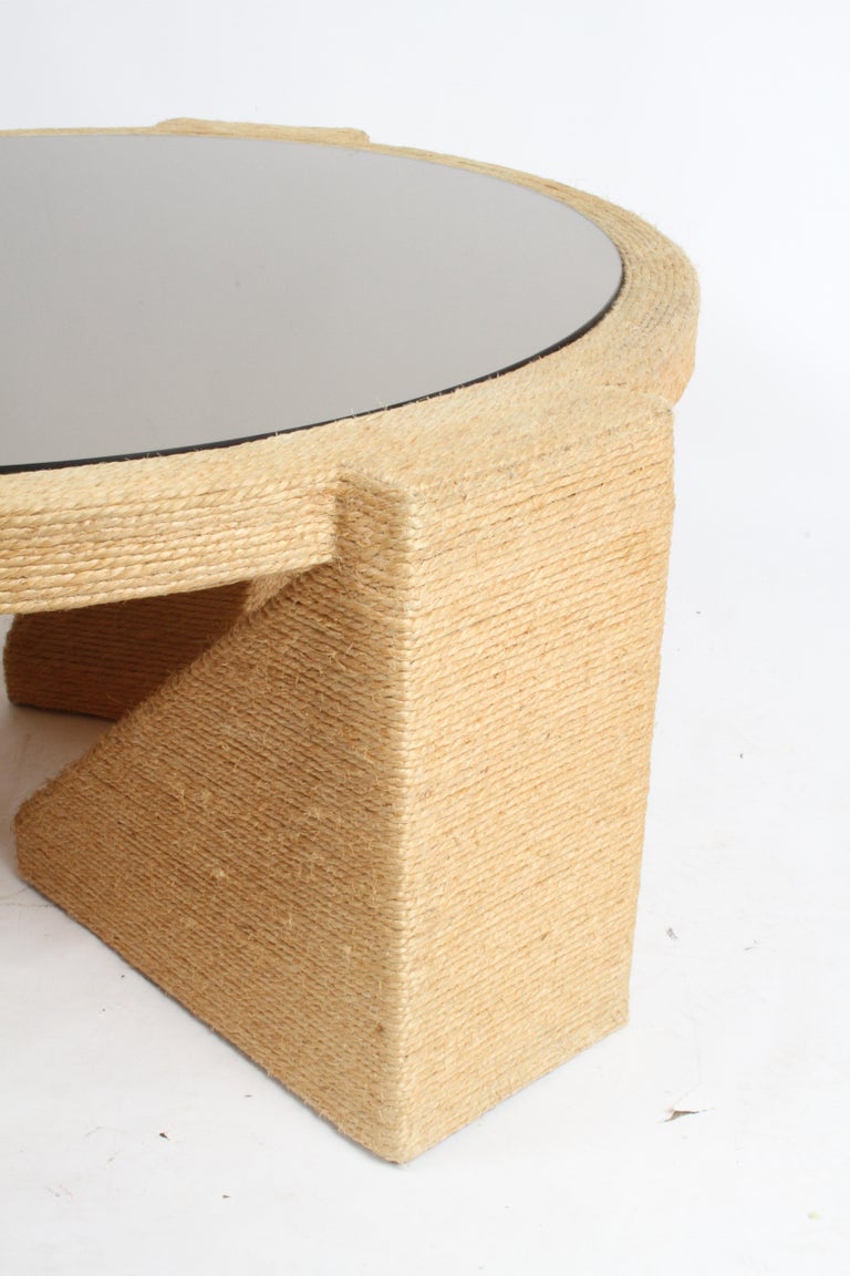 Sculptural 1970s Jute Rope Wrapped Round Coffee Table with Bronze ...
