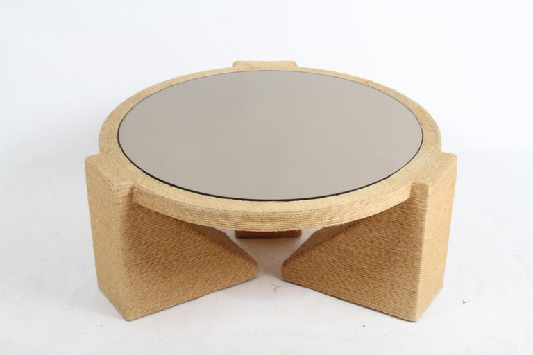 Sculptural 1970s Jute Rope Wrapped Round Coffee Table with Bronze ...