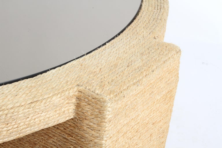 Sculptural 1970s Jute Rope Wrapped Round Coffee Table with Bronze ...