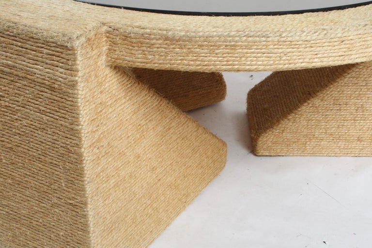Sculptural 1970s Jute Rope Wrapped Round Coffee Table with Bronze ...