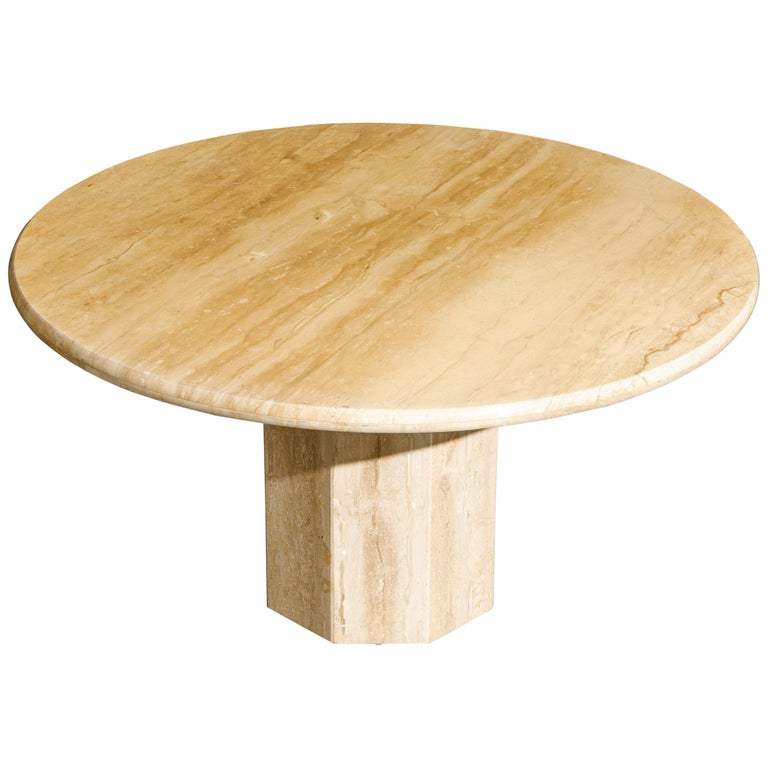 Sculptural 55" Diameter Travertine Dining Table, 1980s at 1stDibs