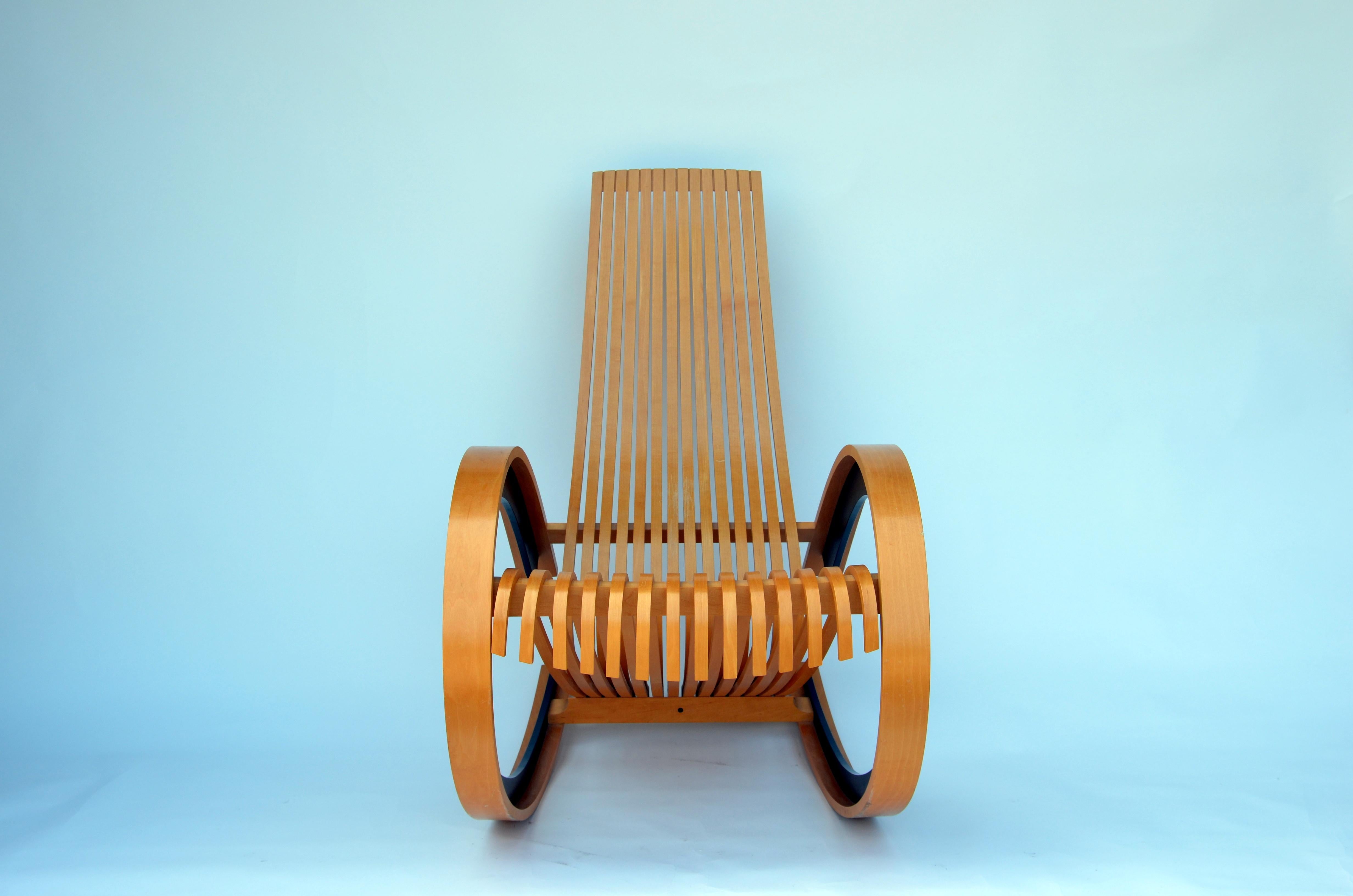 Sculptural and Comfortable Scandinavian Birch Rocking Chair at 1stDibs