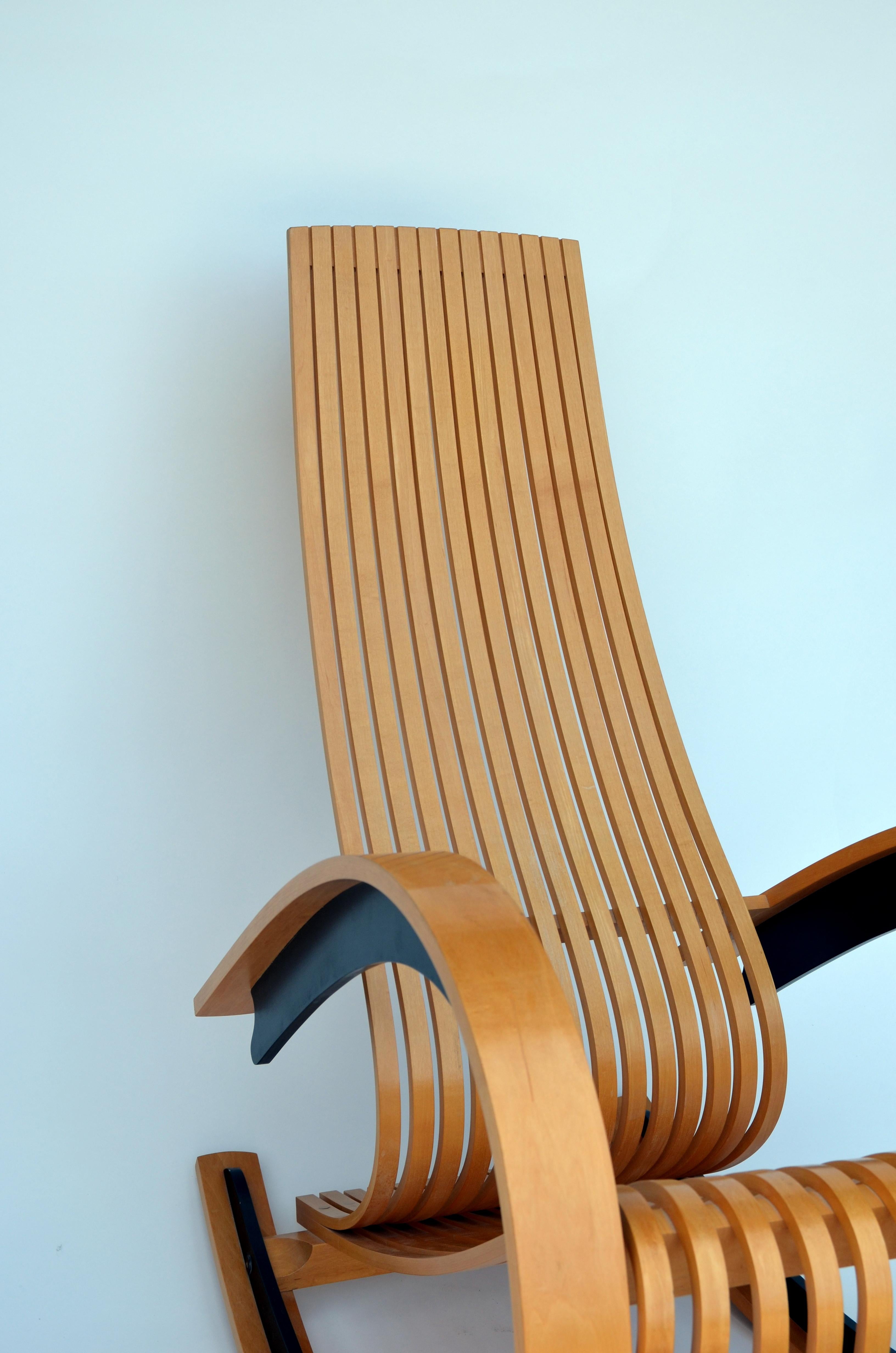 Sculptural and Comfortable Scandinavian Birch Rocking Chair at 1stDibs