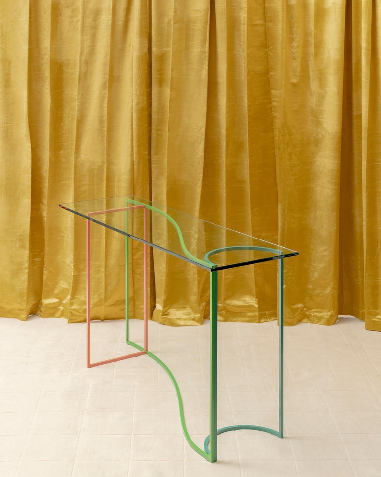 Sculptural and Customizable Glass and Powder-Coated Steel Console Table ...