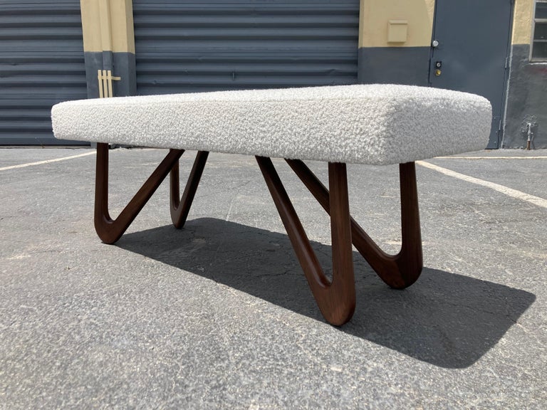 Sculptural Bench, Walnut and Boucle For Sale at 1stDibs