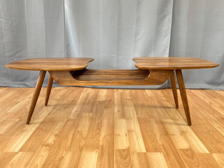 Sculptural Bi-Level Biomorphic and Slat Top Walnut Coffee Table, 1960s ...