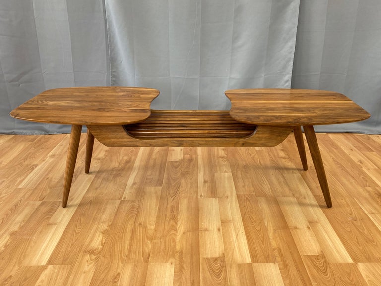 Sculptural Bi-Level Biomorphic and Slat Top Walnut Coffee Table, 1960s ...
