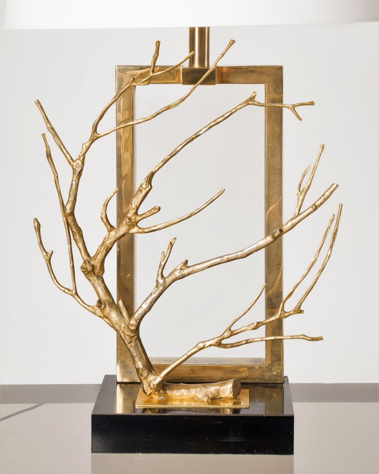Sculptural Brass and Gilt Tree Branch Shaped Table Lamp - France 1970's ...