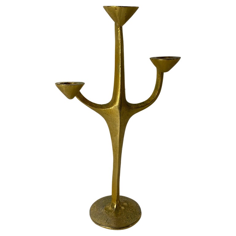 Sculptural Bronze Three-Arm Candle Holder Signed Penafiel For Sale at ...