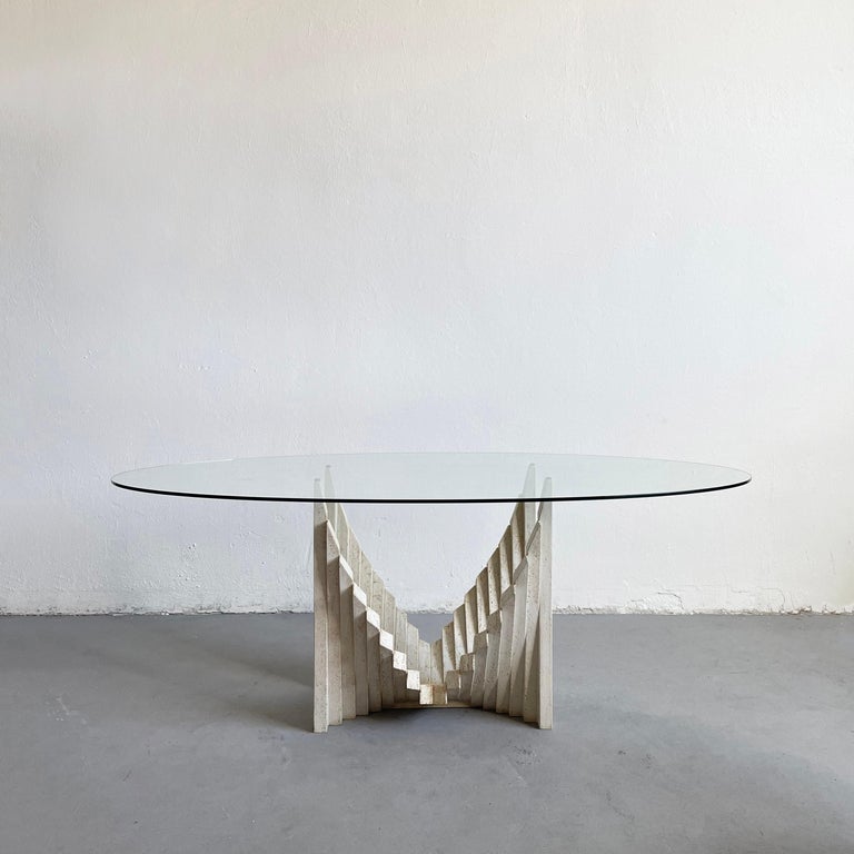Sculptural Italian Brutalist Dining Table from the 1970s, Travertine ...