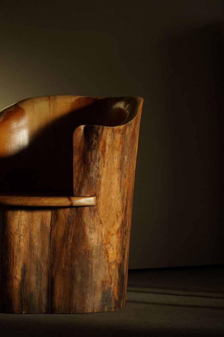 Sculptural Carved Wabi Sabi Brutalist Stump Chair in Solid Pine ...