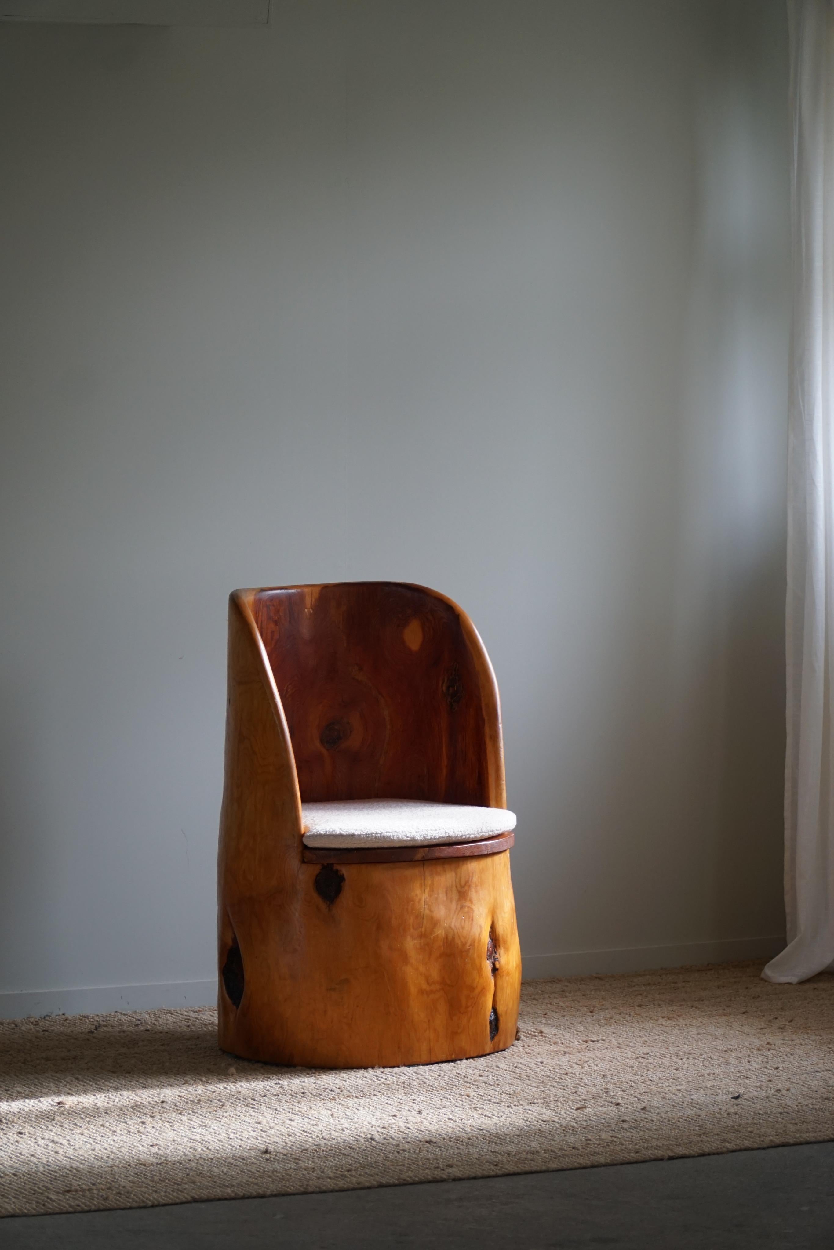 Sculptural Carved Wabi Sabi Brutalist Stump Chair in Solid Pine ...