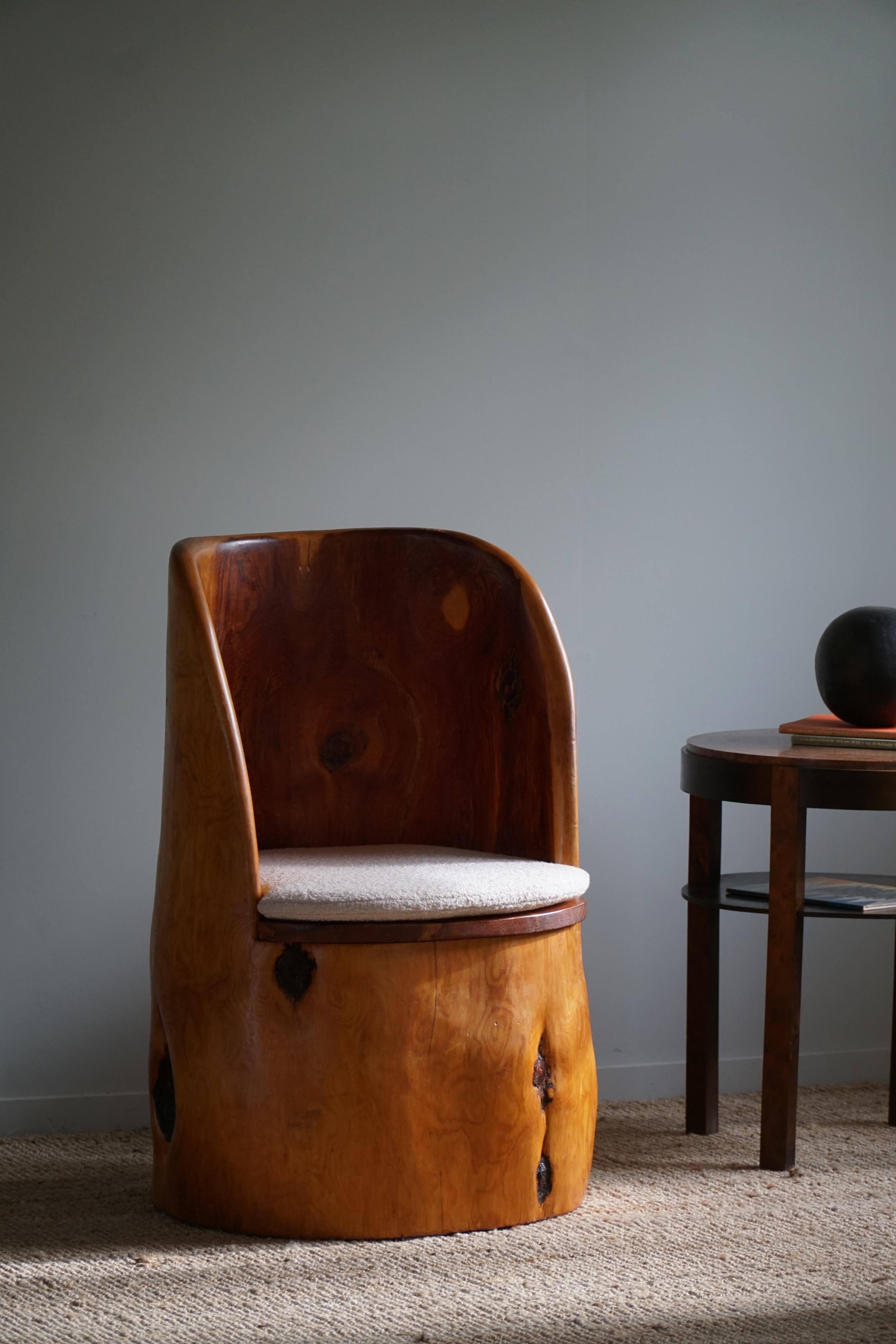 Sculptural Carved Wabi Sabi Brutalist Stump Chair in Solid Pine ...