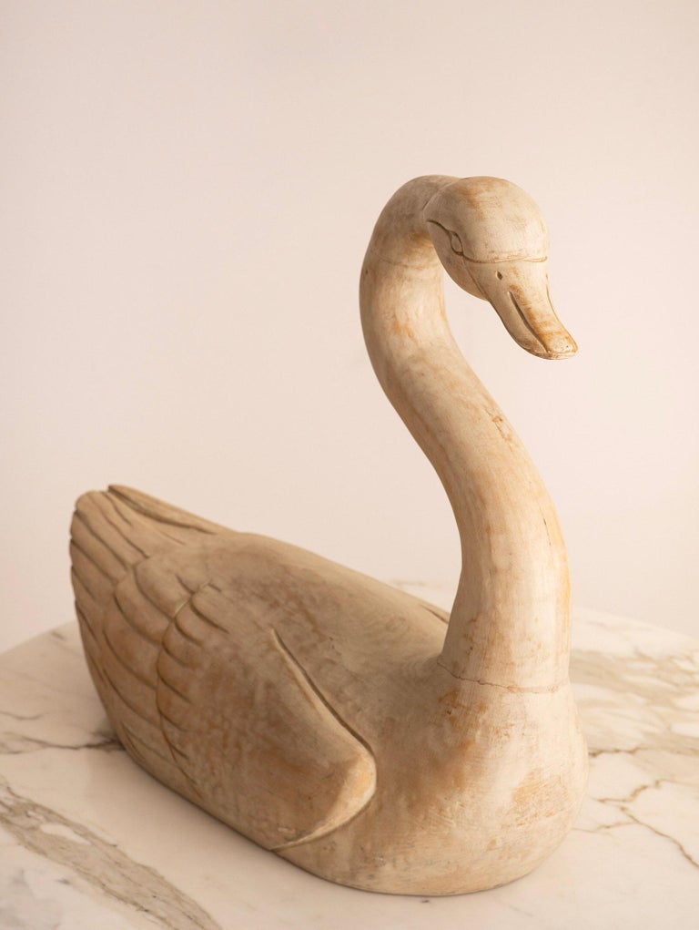 Sculptural Carved Wood Swan at 1stDibs