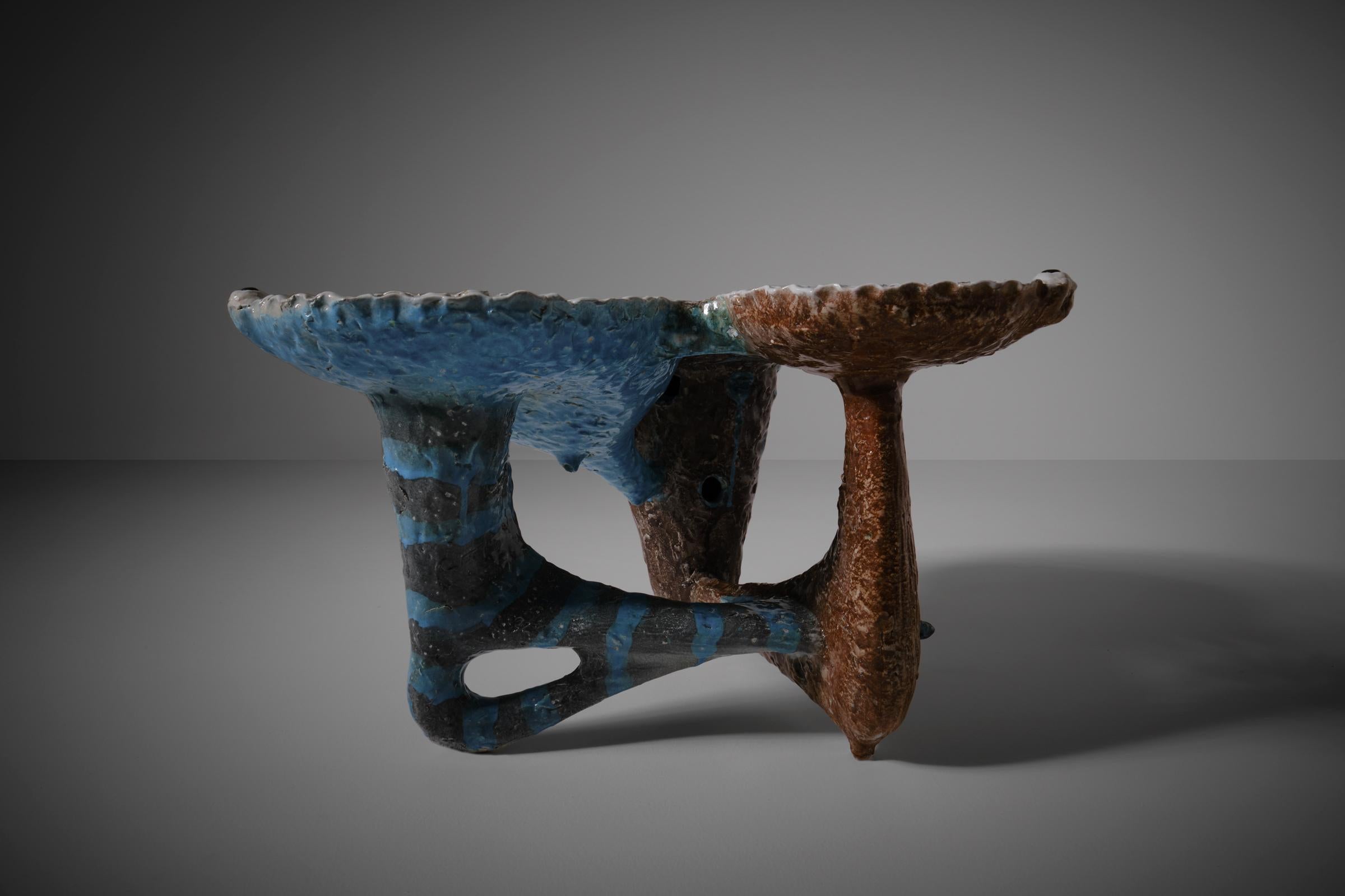 Sculptural Ceramic Coffee Table by Rolando Hettner, Italy, 1950s at 1stDibs