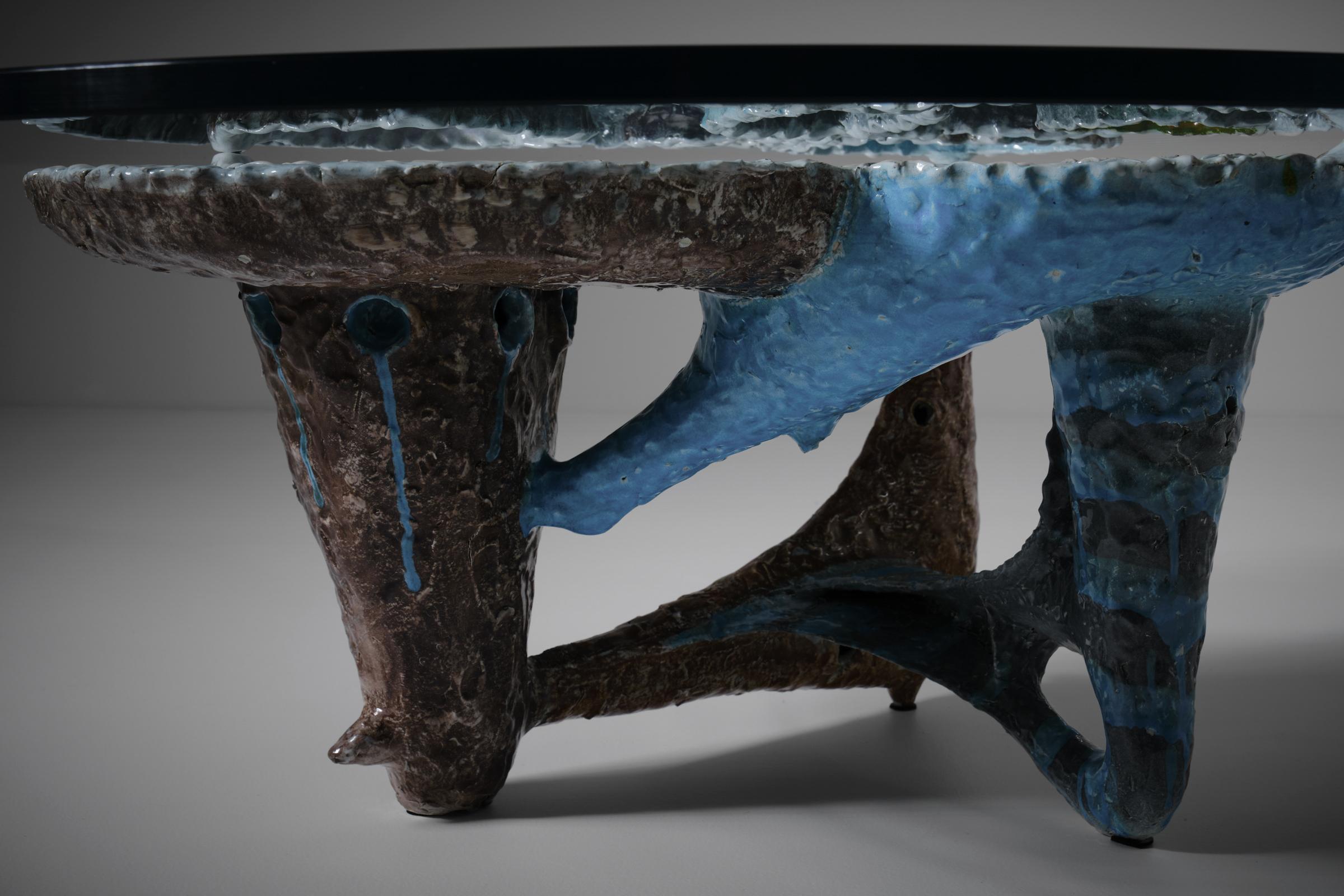 Sculptural Ceramic Coffee Table by Rolando Hettner, Italy, 1950s at 1stDibs