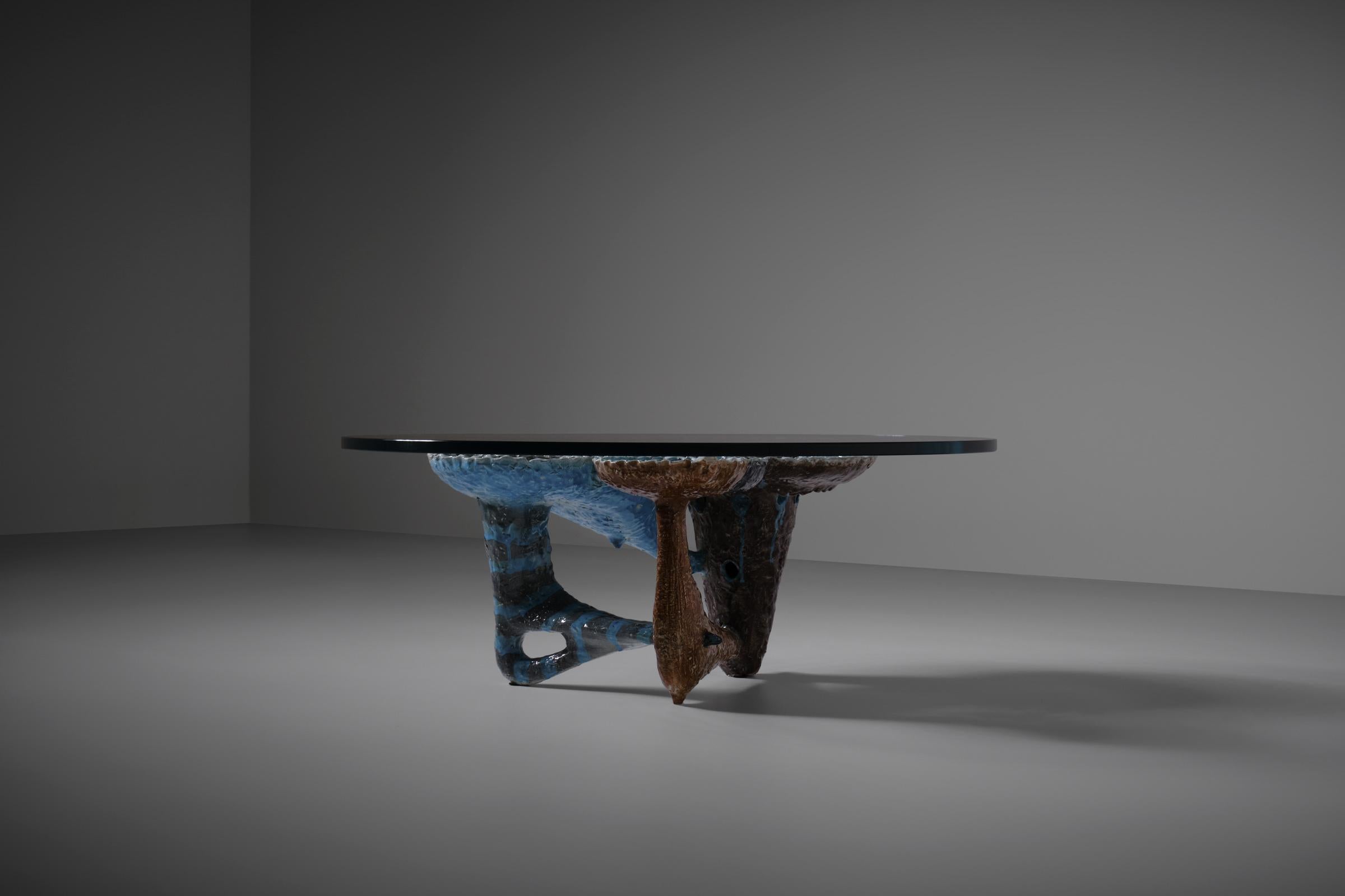 Sculptural Ceramic Coffee Table by Rolando Hettner, Italy, 1950s at 1stDibs
