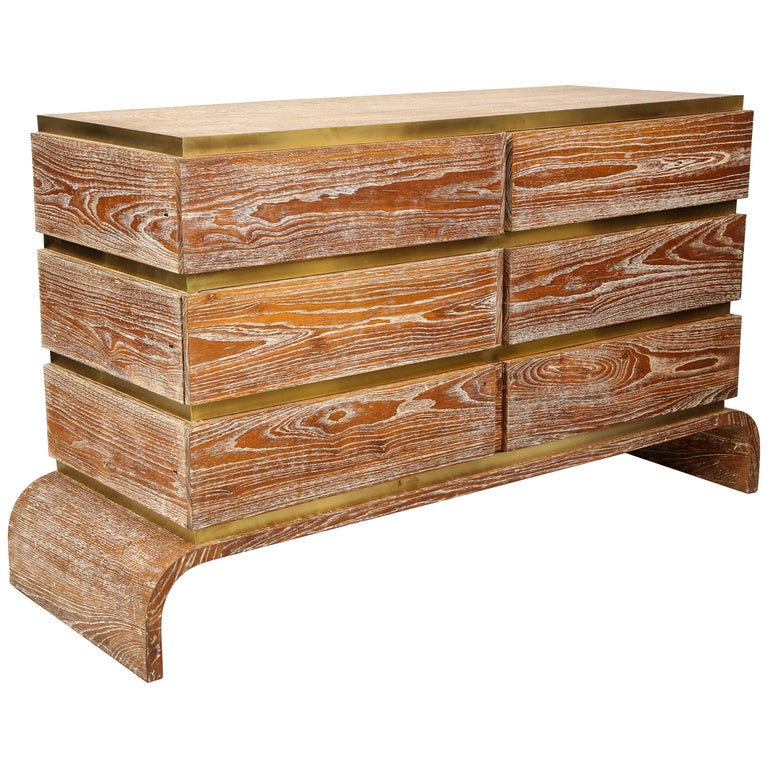 Sculptural Cerused Oak Chest with Brass Trim at 1stDibs