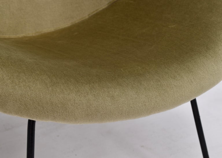 Sculptural Circle Chair in Original Mohair Velvet and Black Metal Base ...