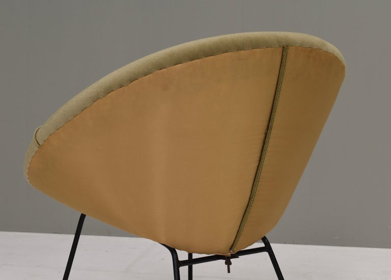 Sculptural Circle Chair in Original Mohair Velvet and Black Metal Base ...