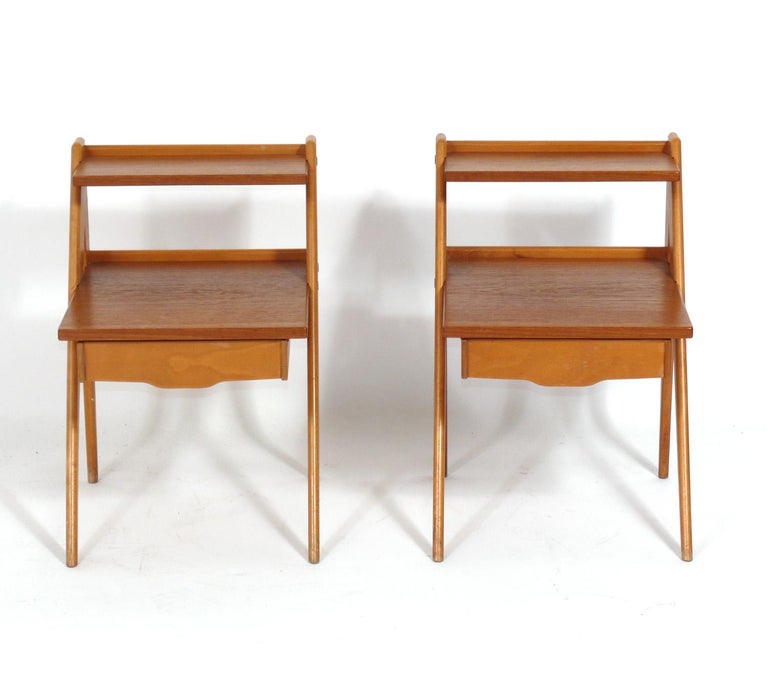 Sculptural Compass Leg Danish Modern Night Stands or End Tables by ...
