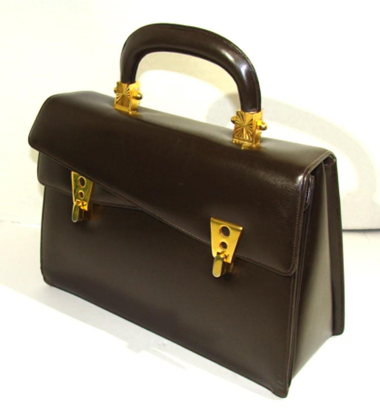 Sculptural Deep Brown Leather Handbag With Asymmetrical Closure Rare at ...