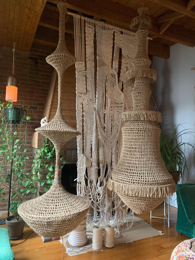 Sculptural Giant Hand-Crochet Textile Chandelier Luzule Raw Collection ...
