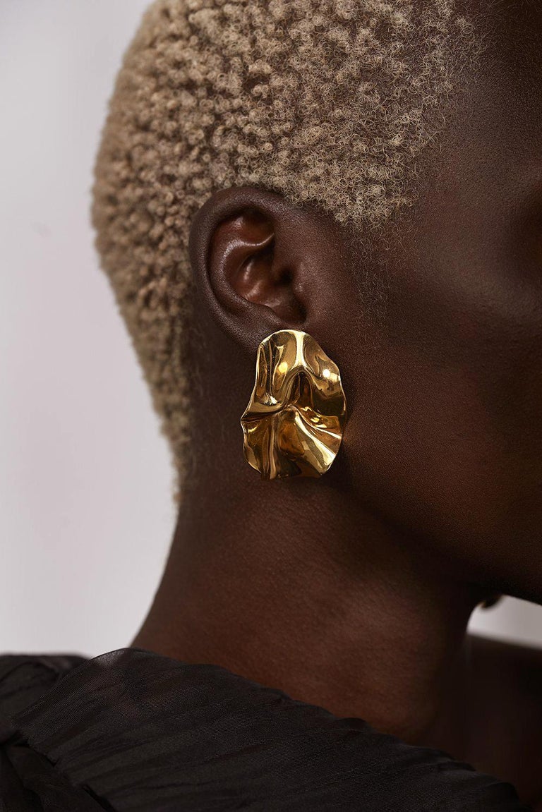 Sculptural Gold Plated Statement Fold Earrings For Sale at 1stDibs