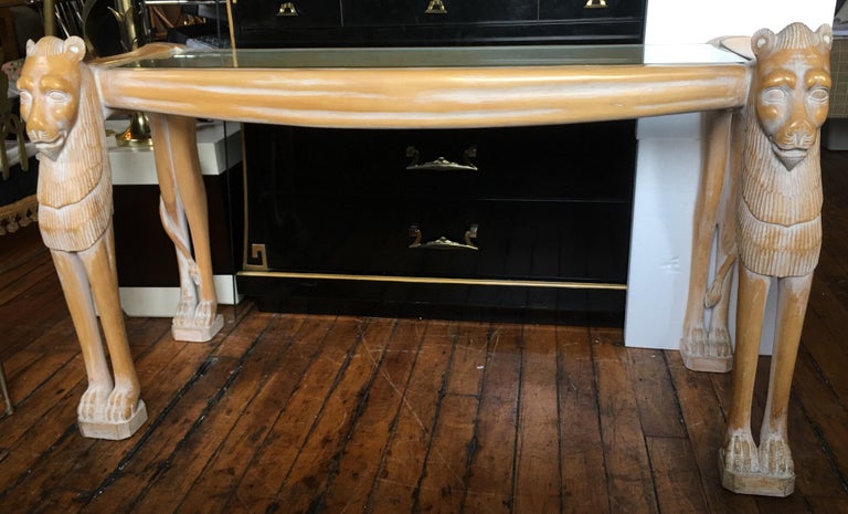 Sculptural Hand-Carved Draped Lion Console Table at 1stDibs