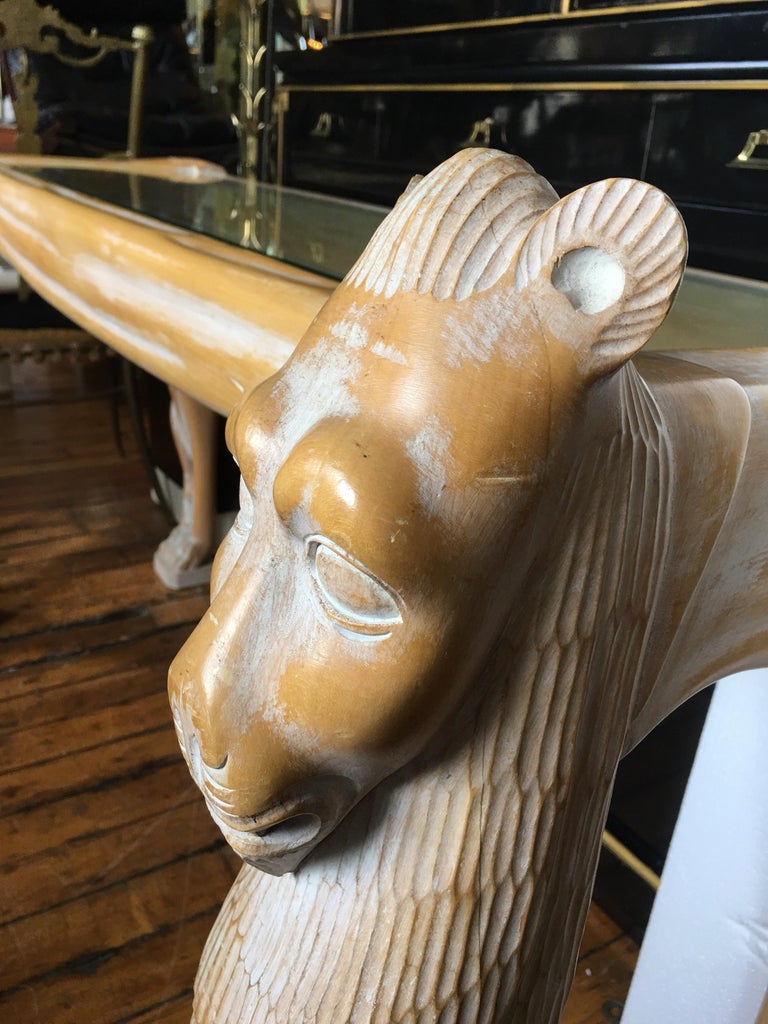 Sculptural Hand-Carved Draped Lion Console Table at 1stDibs