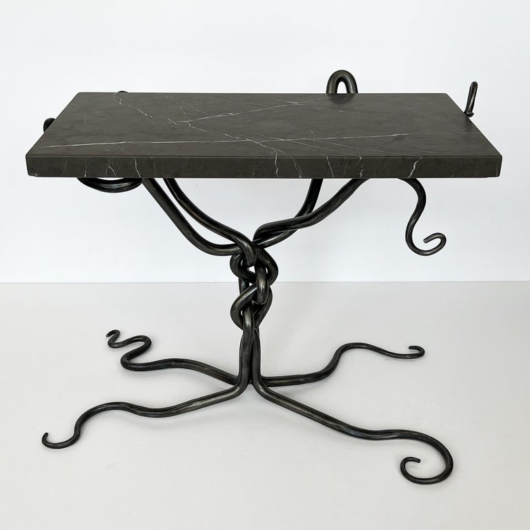 Sculptural Hand Forged Steel End / Side Table with Marble Top For Sale ...