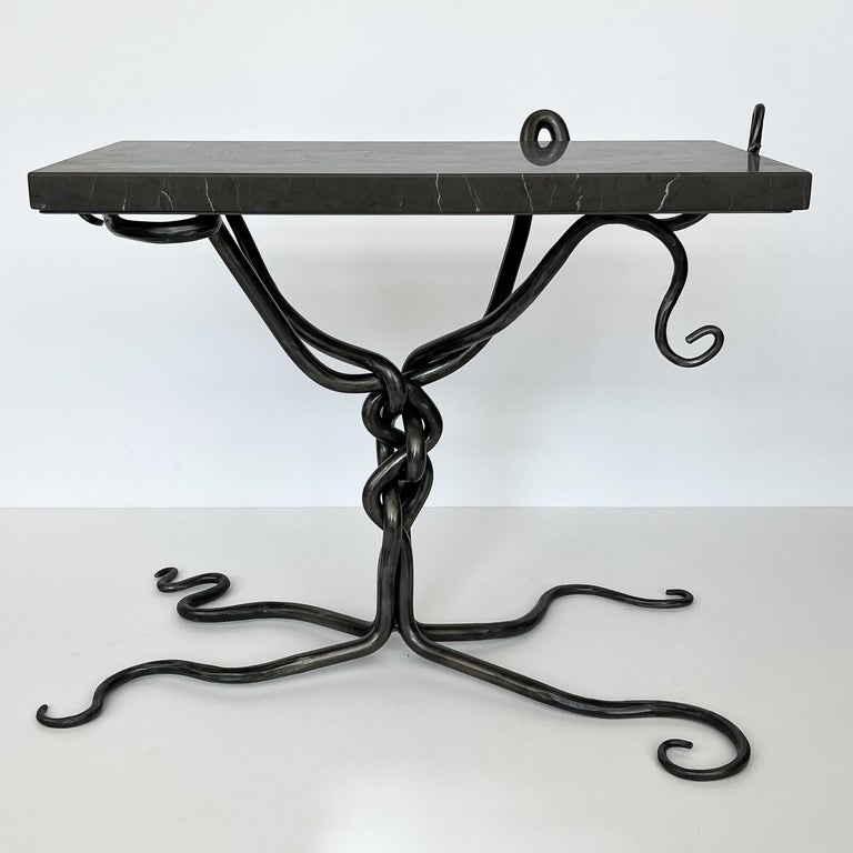 Sculptural Hand Forged Steel End / Side Table with Marble Top For Sale ...