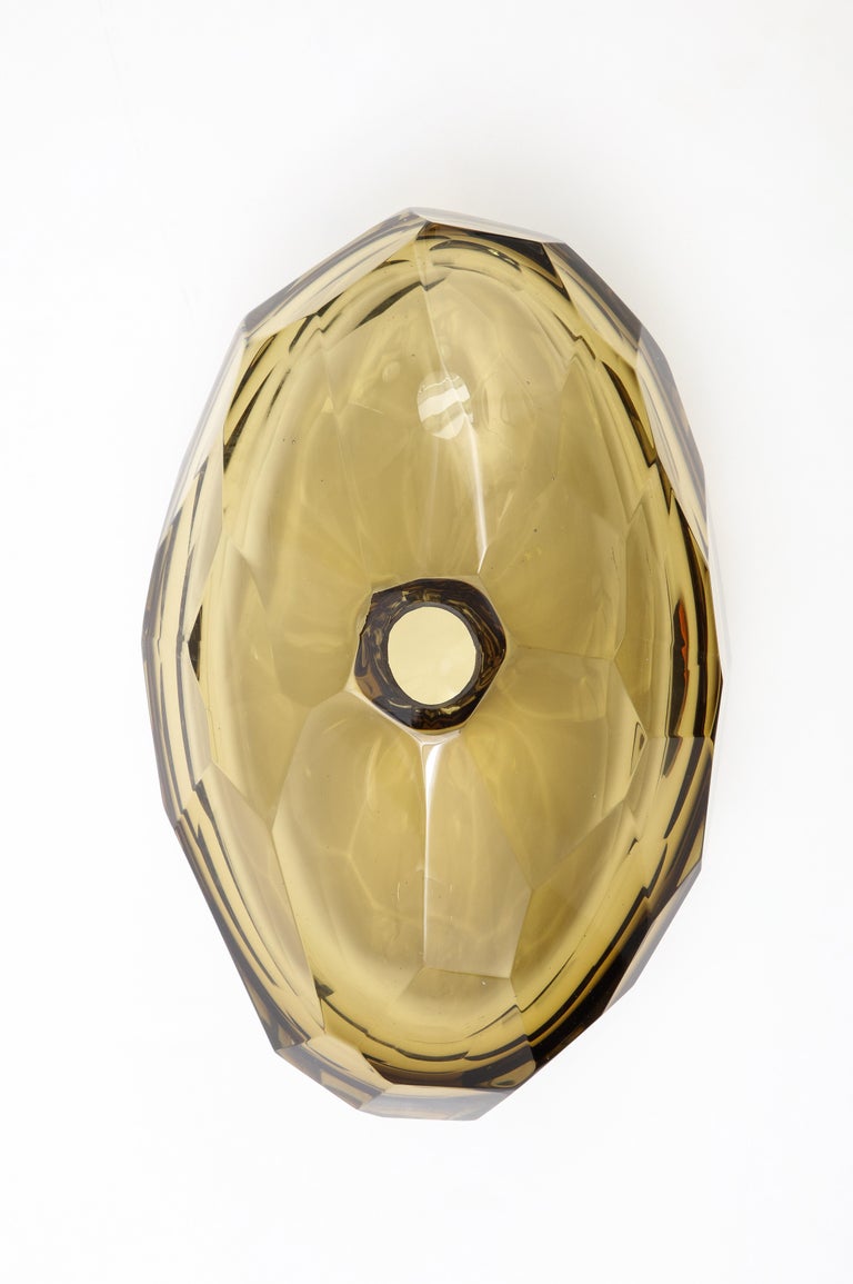 Sculptural Handblown Faceted Smoke Citrine Murano Glass Vase, Signed ...