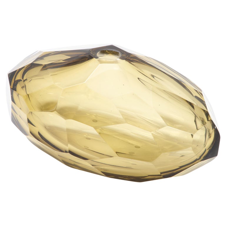 Sculptural Handblown Faceted Smoke Citrine Murano Glass Vase, Signed ...