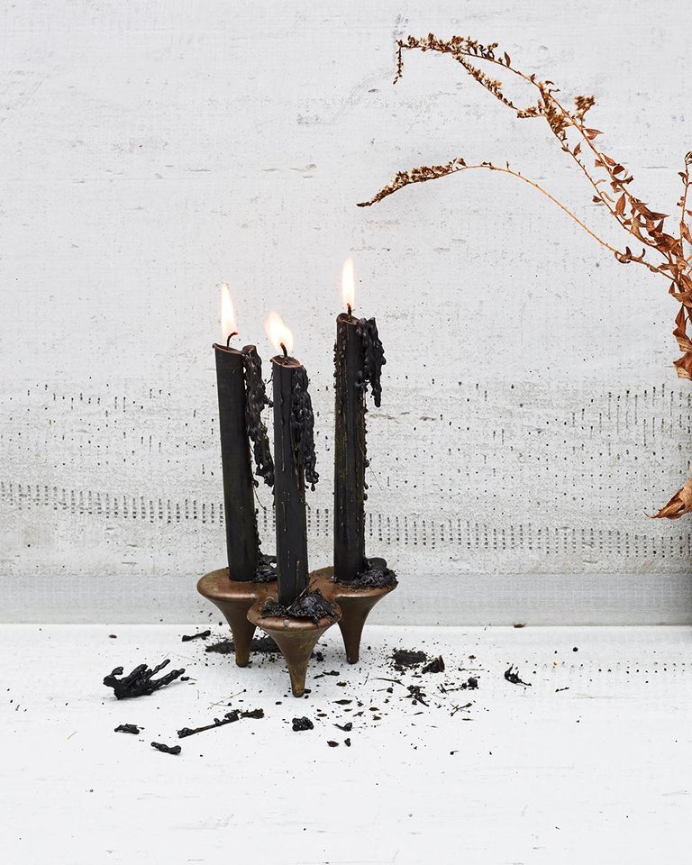 Sculptural Handcrafted Sand Cast Bronze Candlesticks 'Set of 3' For ...