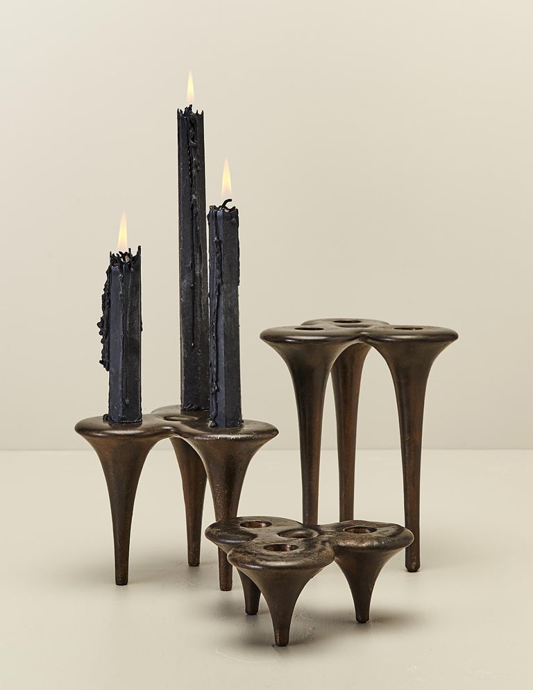 Sculptural Handcrafted Sand Cast Bronze Candlesticks 'Set of 3' For ...