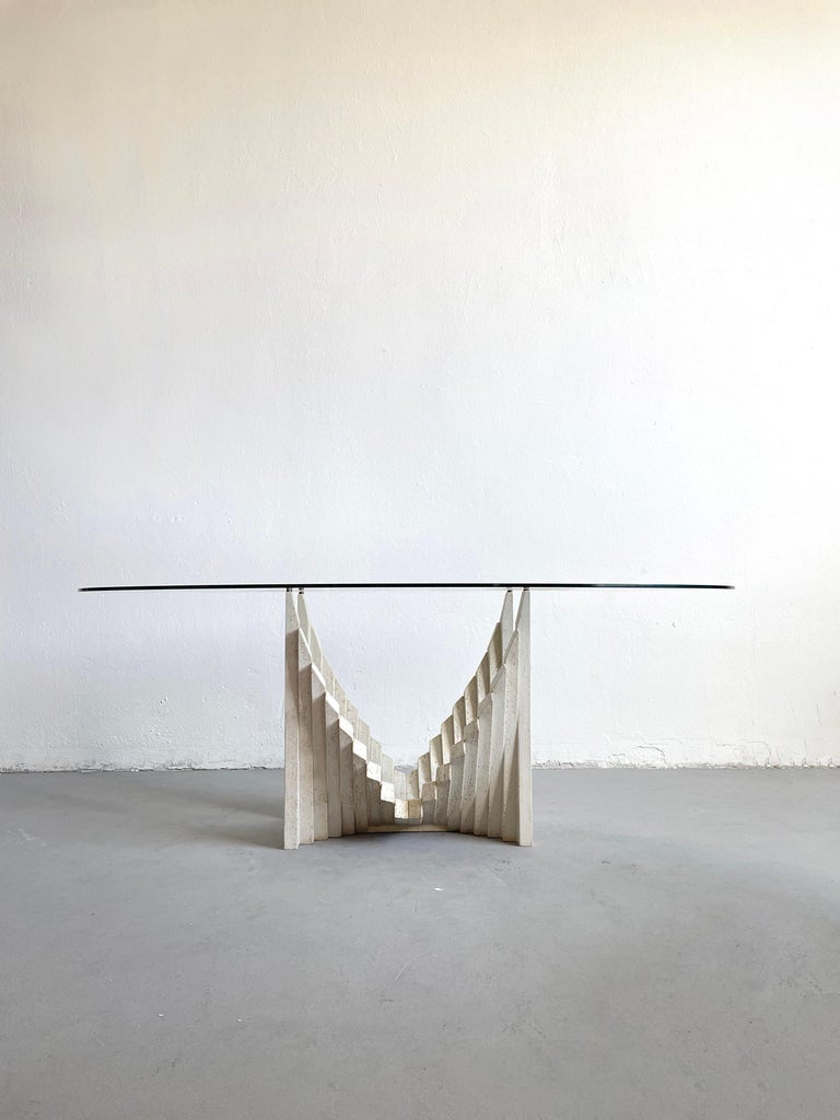 Sculptural Italian Brutalist Dining Table from the 1970s, Travertine ...