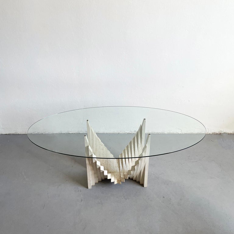 Sculptural Italian Brutalist Dining Table from the 1970s, Travertine ...
