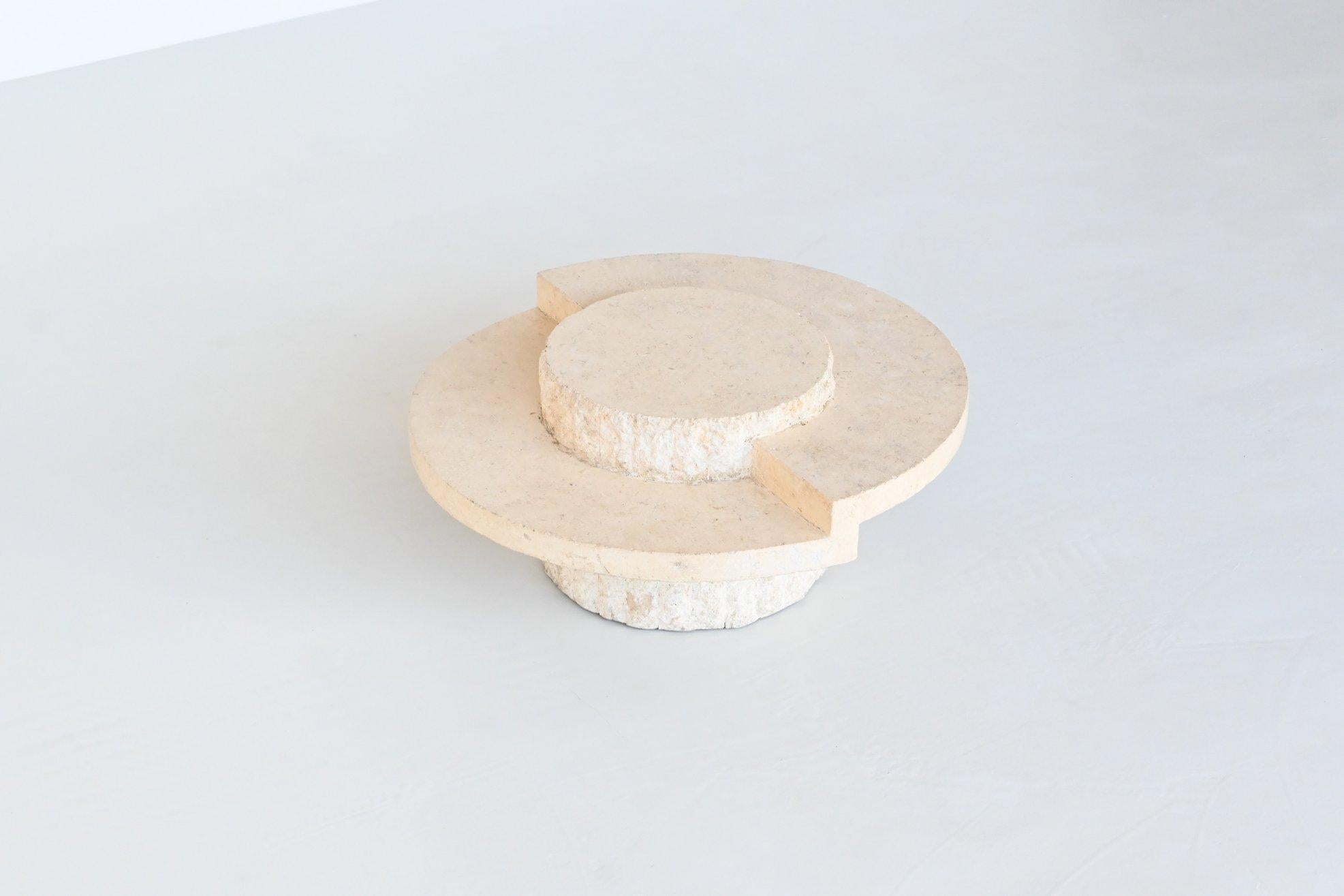 Sculptural Mactan Stone Round Coffee Table Belgium, 1970 at 1stDibs