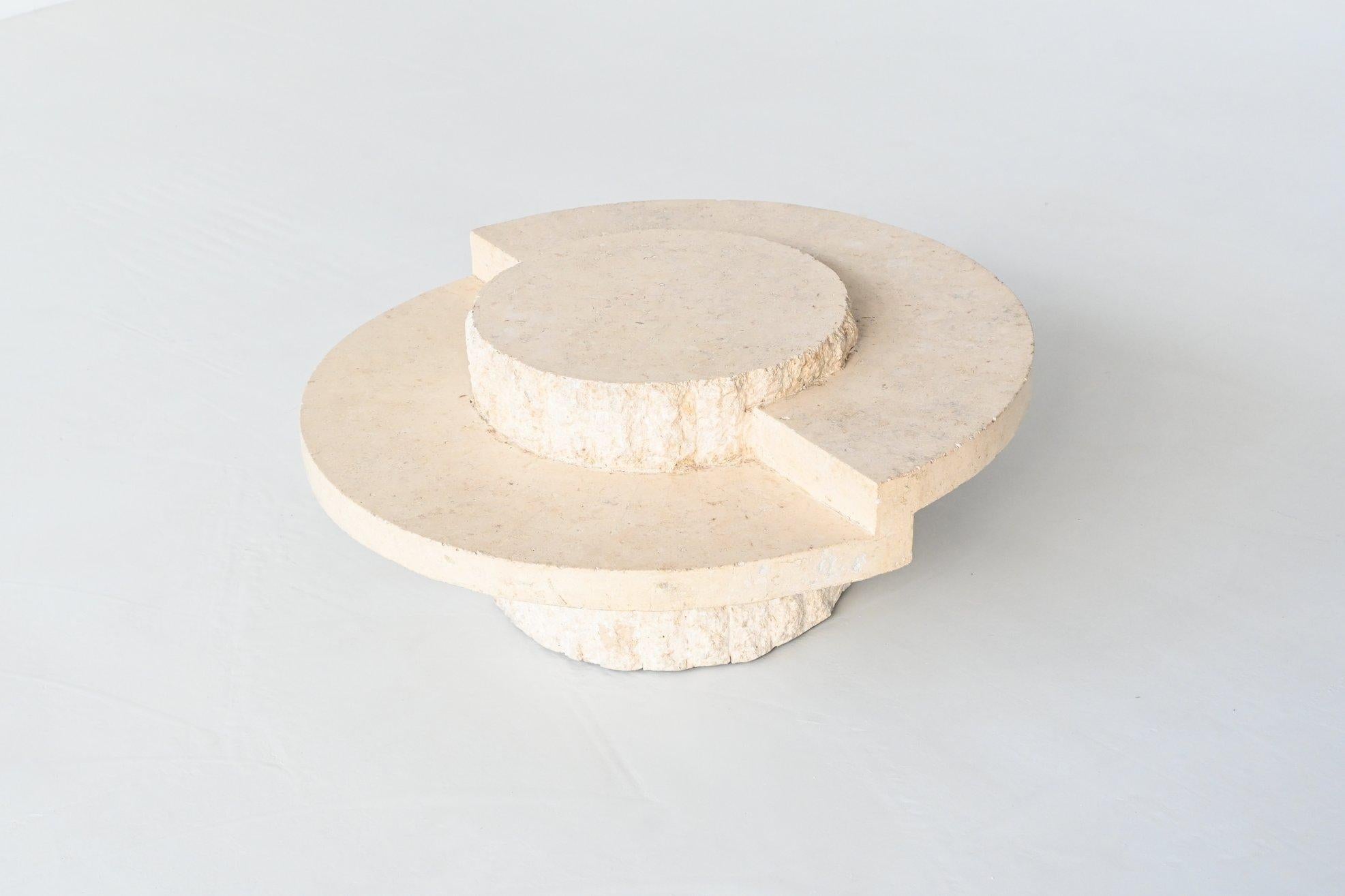 Sculptural Mactan Stone Round Coffee Table Belgium, 1970 at 1stDibs