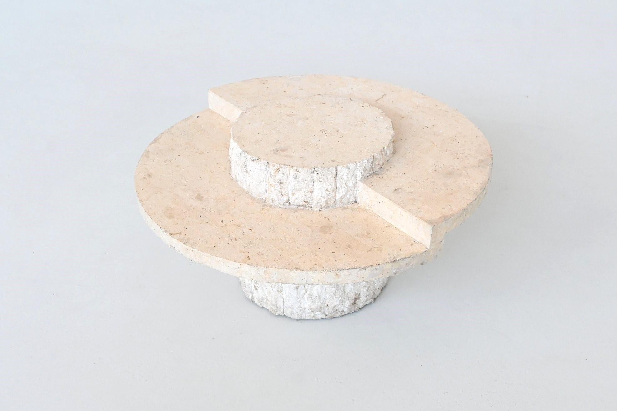 Sculptural Mactan stone round coffee table in white Belgium 1970 For ...
