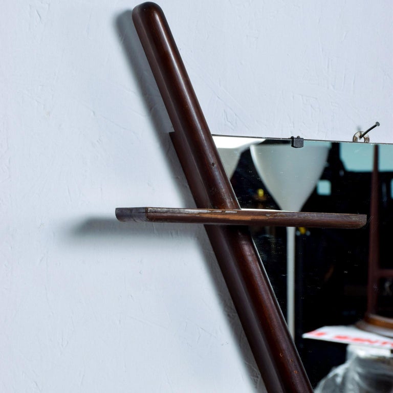 Sculptural Mexican Modernism Angular Mirror + Wall Shelf in Mahogany ...