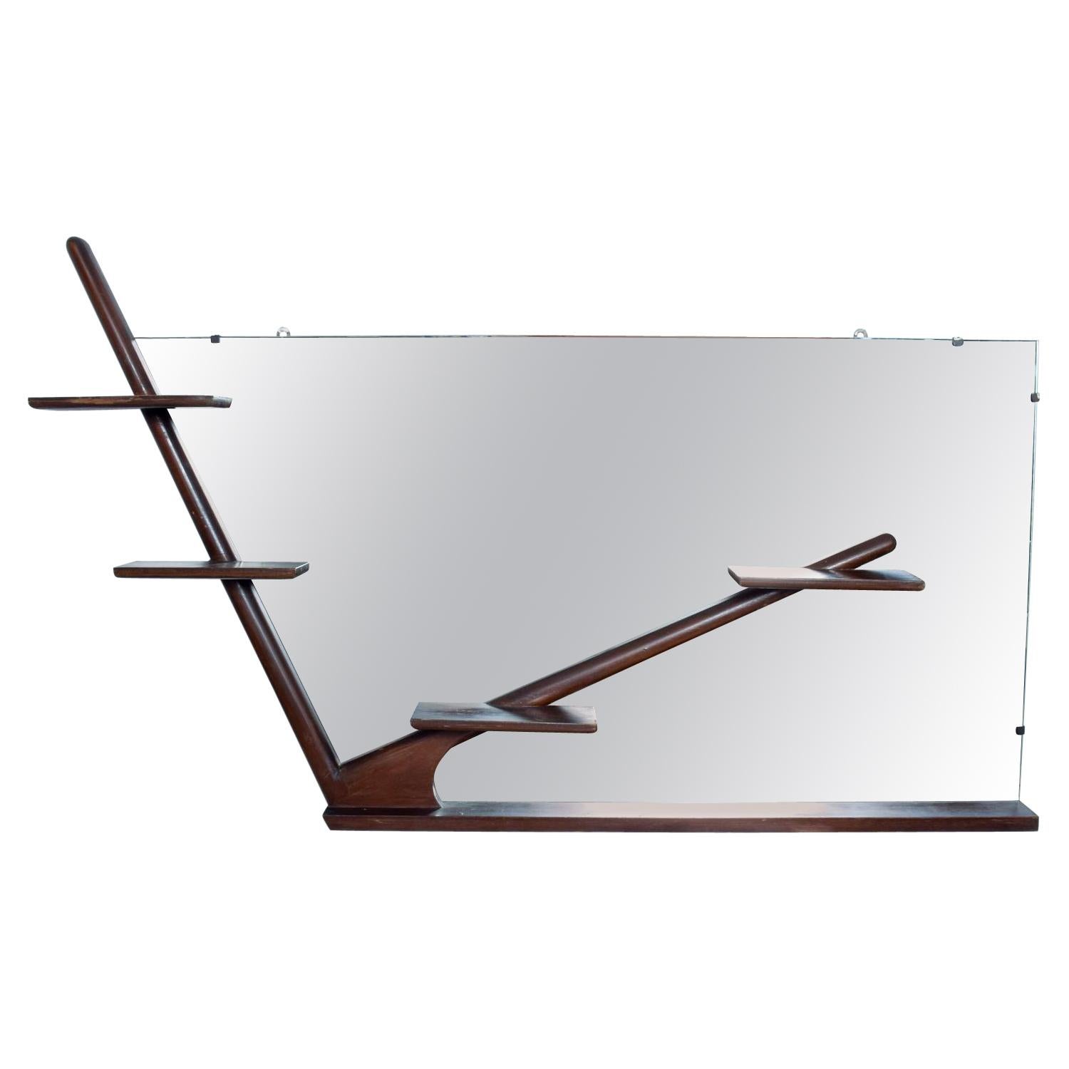 Sculptural Mexican Modernism Angular Mirror + Wall Shelf in Mahogany ...
