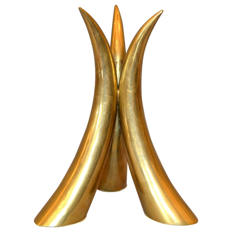 Sculptural Mid-Century Modern Brass Horn Table Sculpture, Centerpiece ...