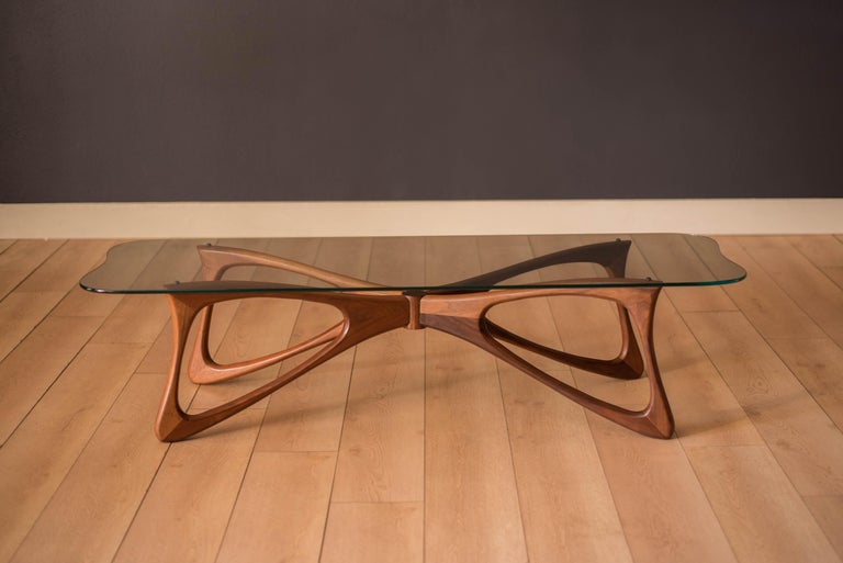 Sculptural Mid Century Modern Walnut and Glass Butterfly Coffee Table ...
