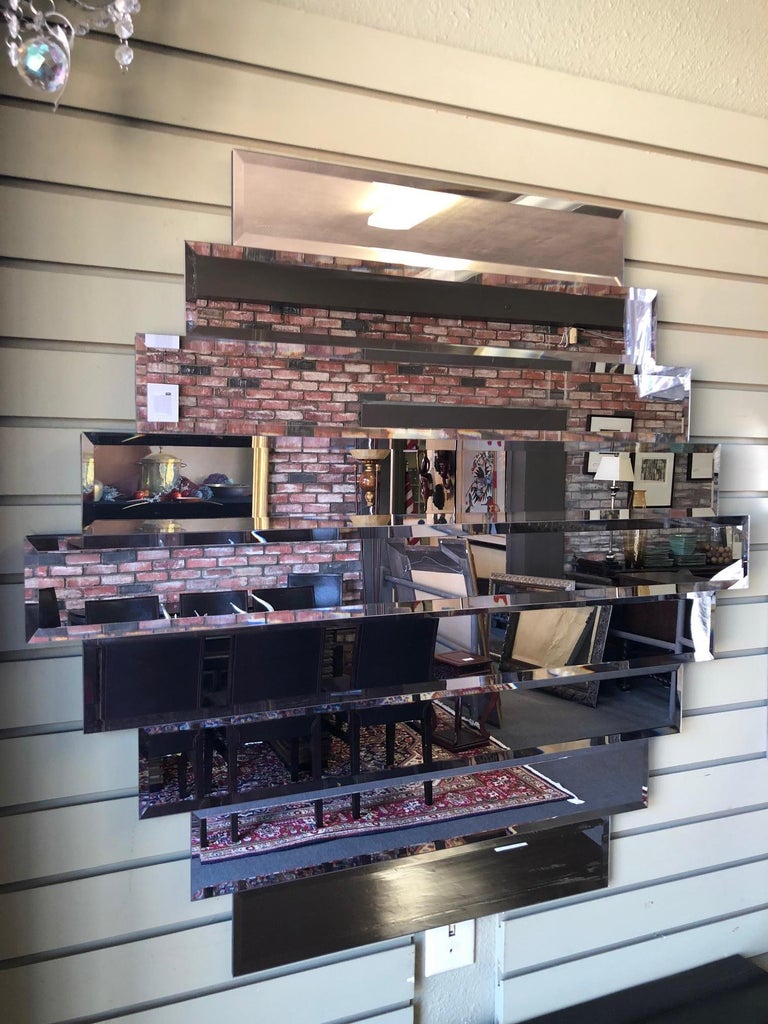 Sculptural Mid-Century Modernist Geometric Stepped Wall Mirror at 1stDibs