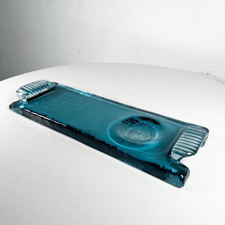 Sculptural Modern Light Blue Art Glass Decorative Desk Tray Controlled ...